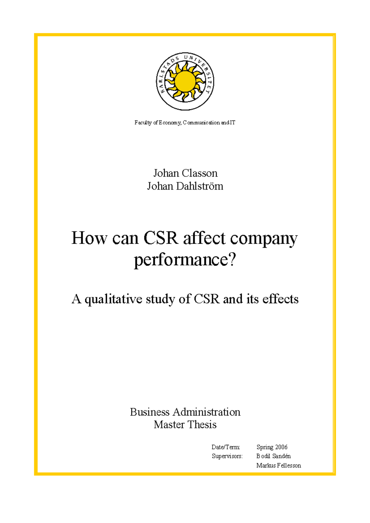 How can CSR affect company performance - Faculty of Economy ...