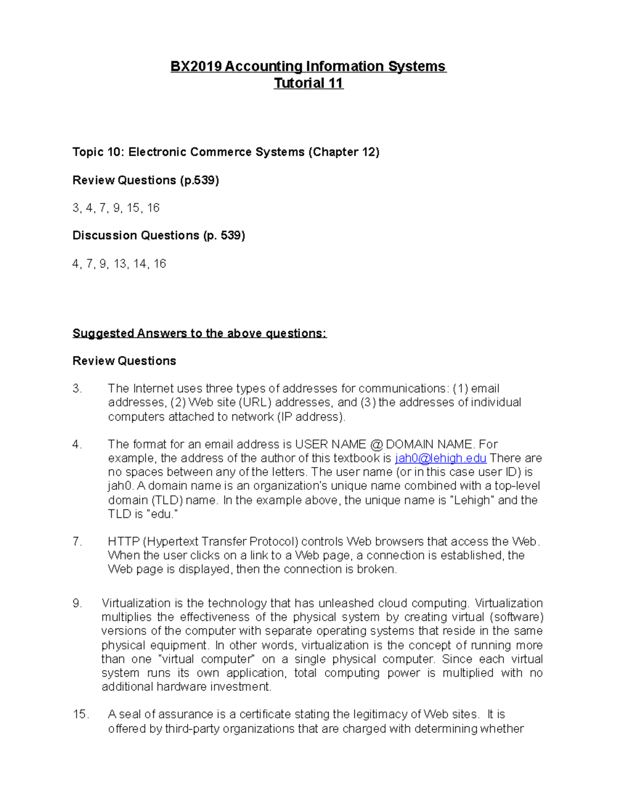 Tutorial 11 Solutions dgdf hep good ya - BX2019 Accounting Information ...