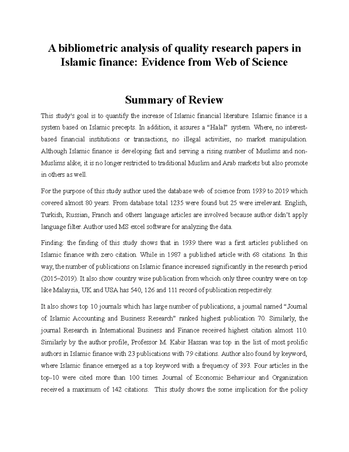 Rreveiw of the literature - A bibliometric analysis of quality research ...