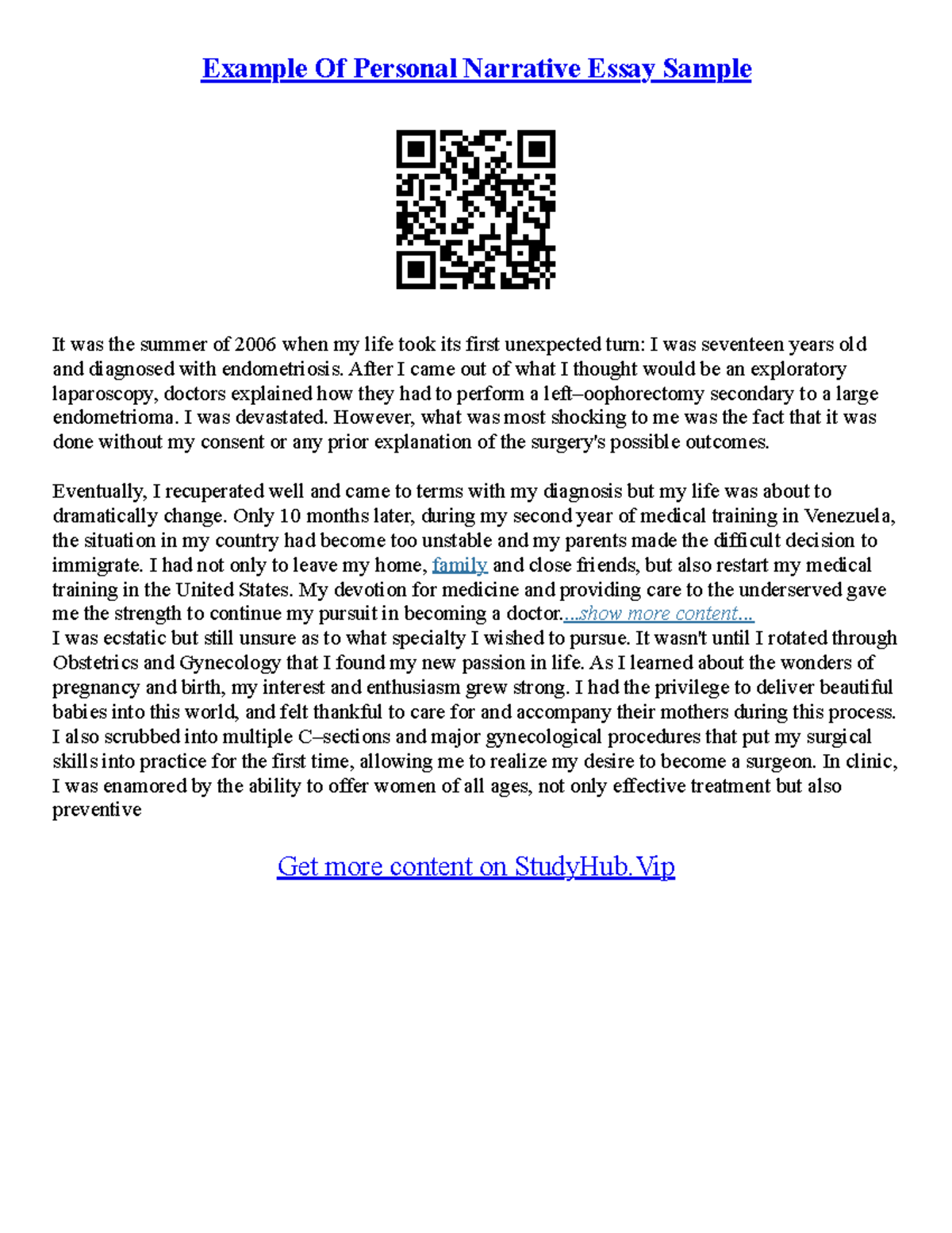 Sample Essay Narrative - Example Of Personal Narrative Essay Sample It ...