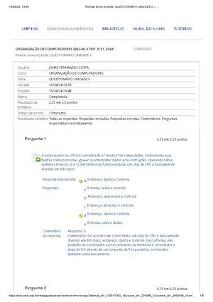Revisar sistema operacional Questionário Unidade II - Revisar envio do ...