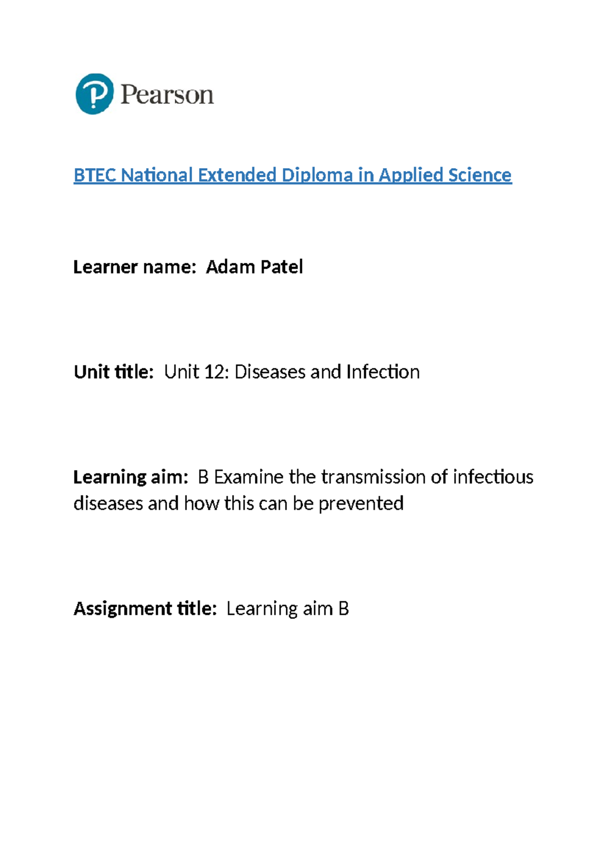 12b - BTEC National Extended Diploma in Applied Science Learner name ...