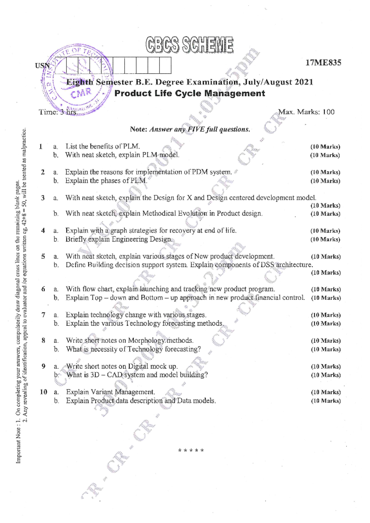 VTU Question paper of 17ME835 Product life cycle management Jun-2021 ...