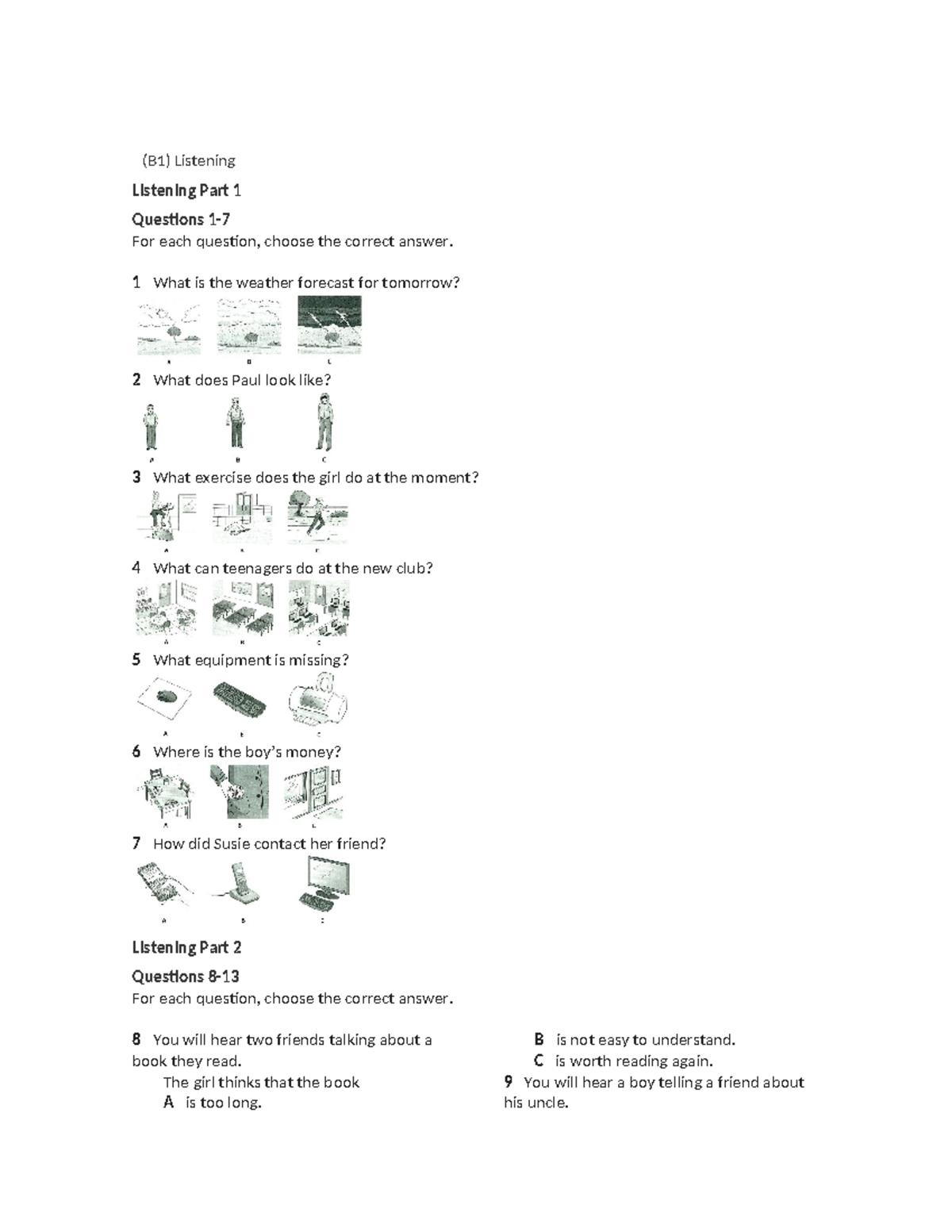 Listening-B1- Activity 56343 - (B1) Listening Listening Part 1 ...