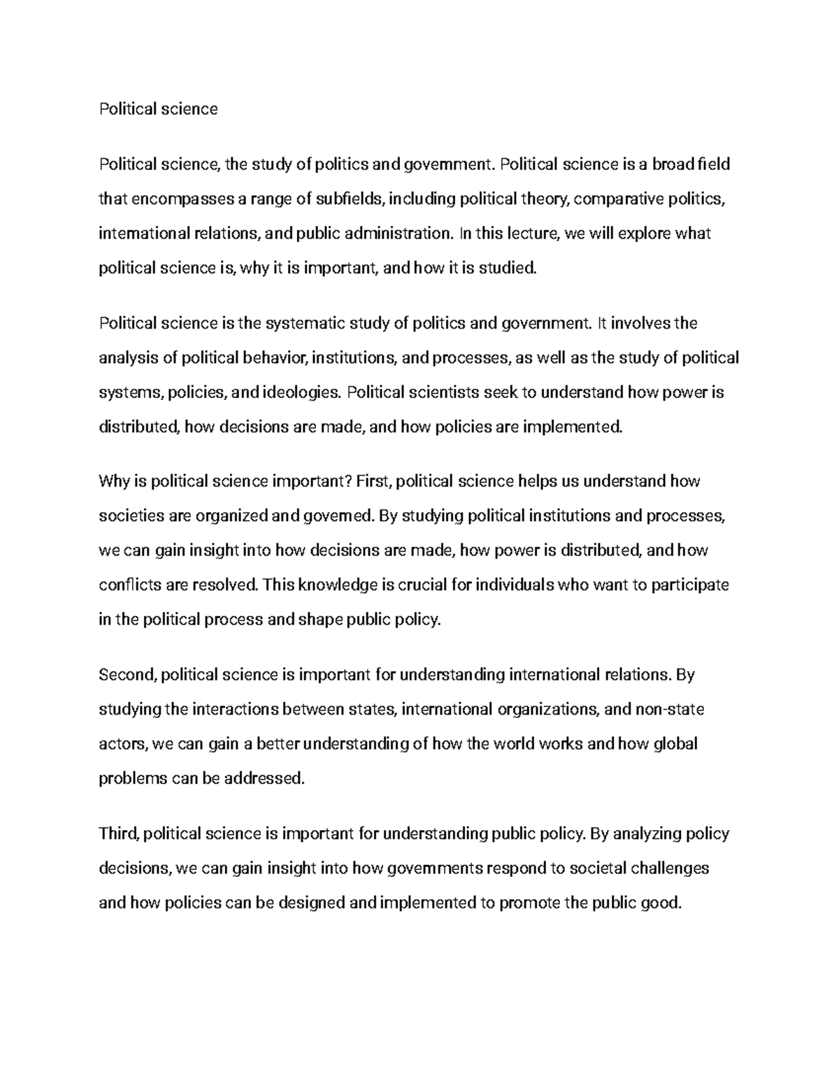 Political science - Political science Political science, the study of ...