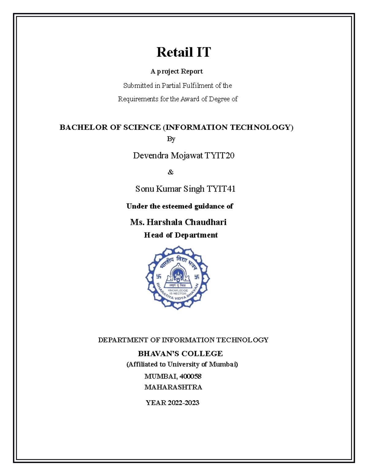 New project newest - Retail IT A project Report Submitted in Partial ...