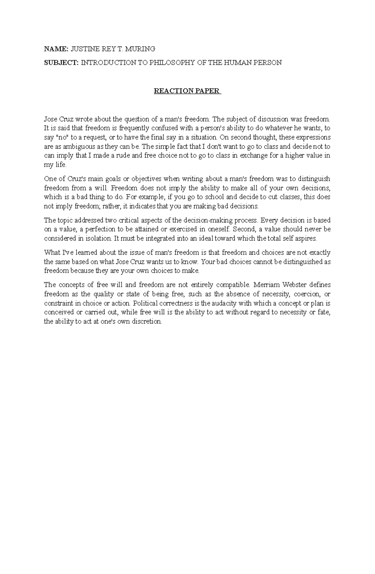 Reaction paper philo - fsafdsadsadasdas das das dsad sad asd asd as dads asd asd as dasd asd as ...