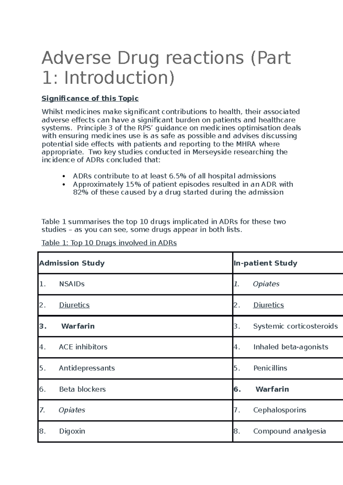Adverse Drug reactions - Principle 3 of the RPS’ guidance on medicines ...