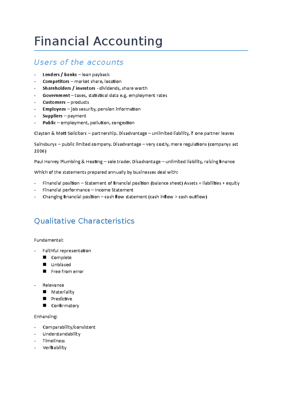Users of the accounts - Financial Accounting Users of the accounts ...