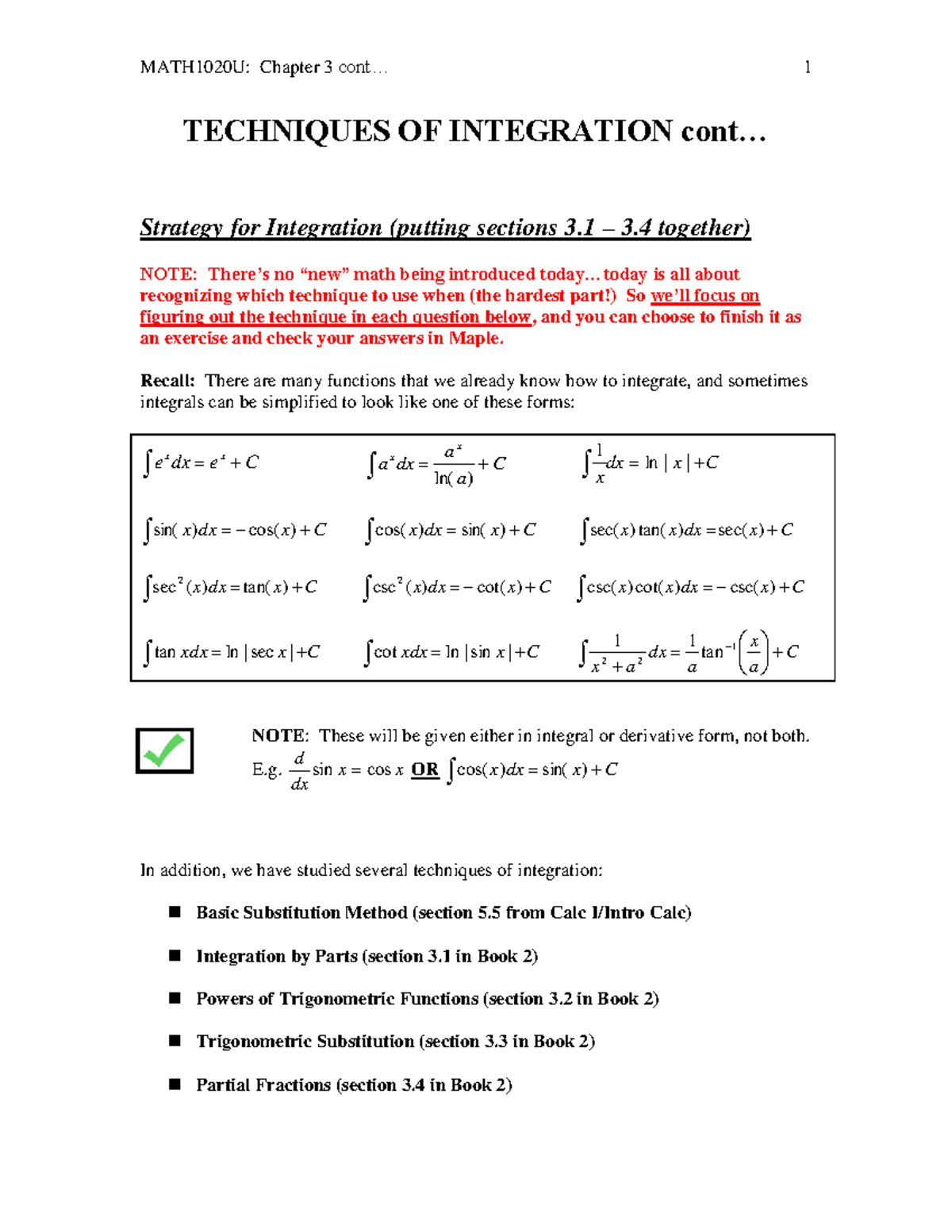 Mod3a intstrategy - lecture - TECHNIQUES OF INTEGRATION cont ...