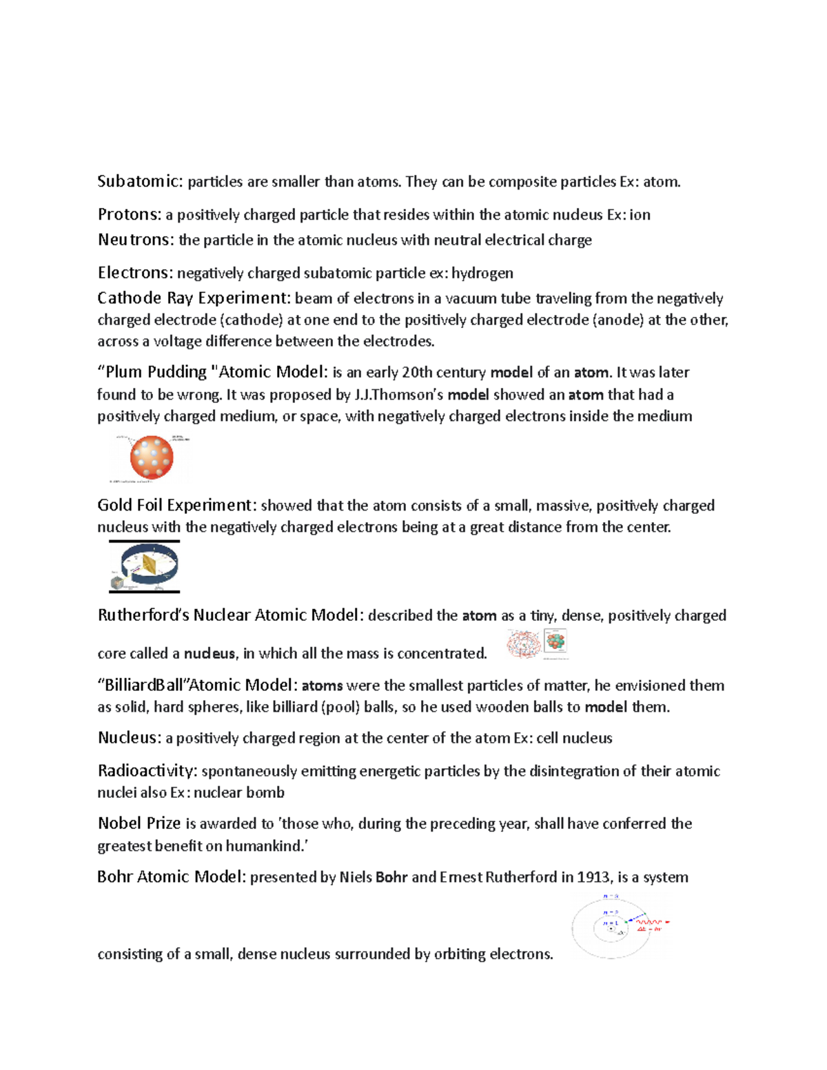 Atomic theory vocab - Subatomic: particles are smaller than atoms. They ...