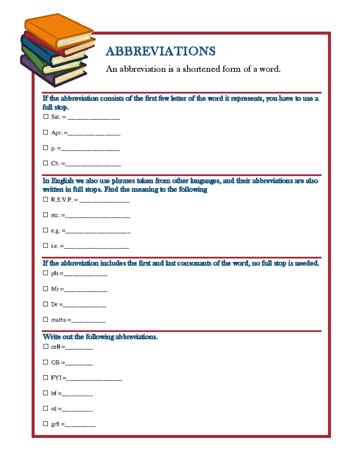 Abbreviations - ABBREVIATIONS An abbreviation is a shortened form of a ...