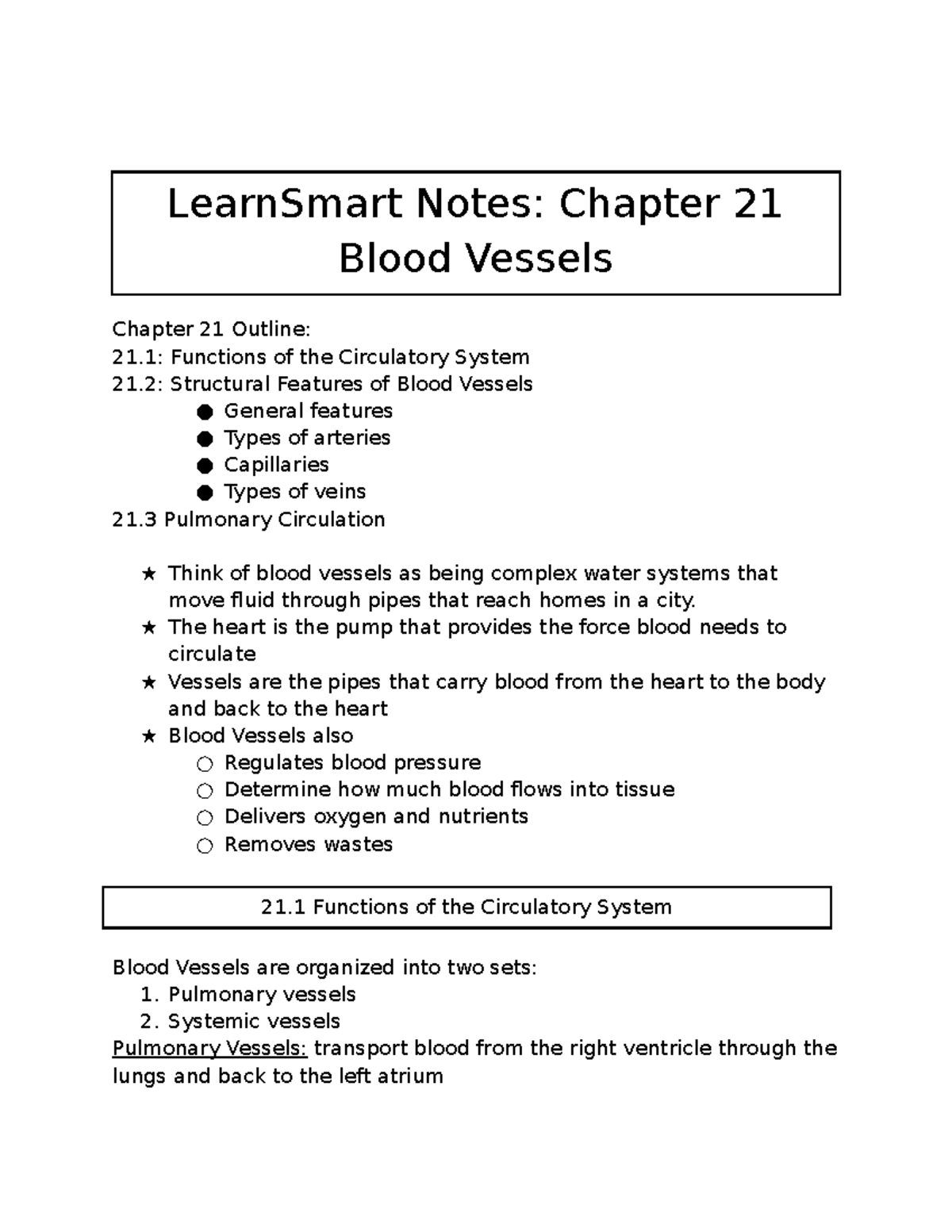 Learn Smart Notes Chapter 21 Blood Vessels - LearnSmart Notes: Chapter ...