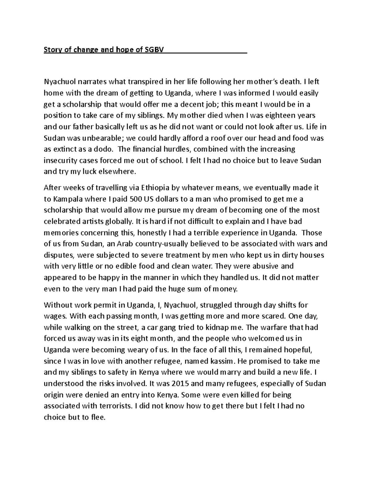 Story of change and hope of SGBV-regina - Story of change and hope of ...