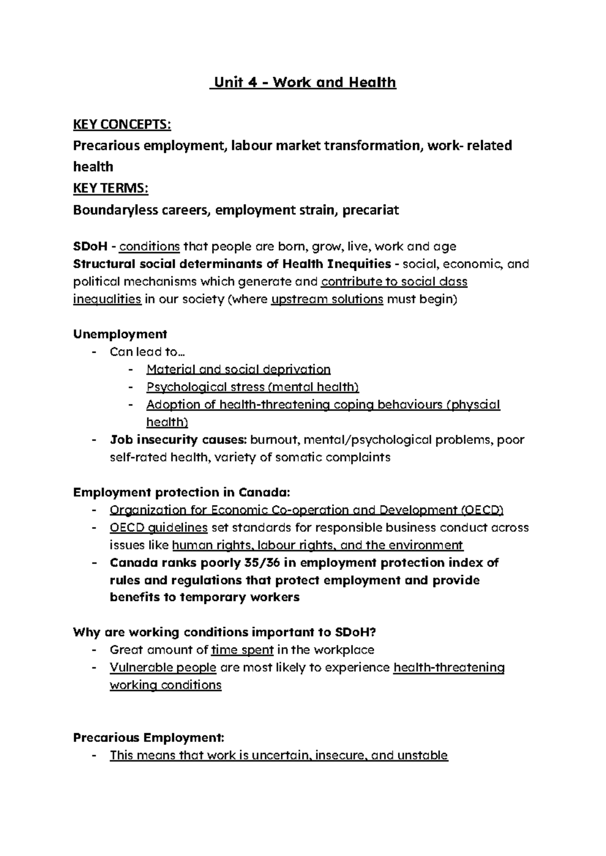 Unit 4 - Work and Health - lecture notes - unit 4 - Unit 4 - Work and ...