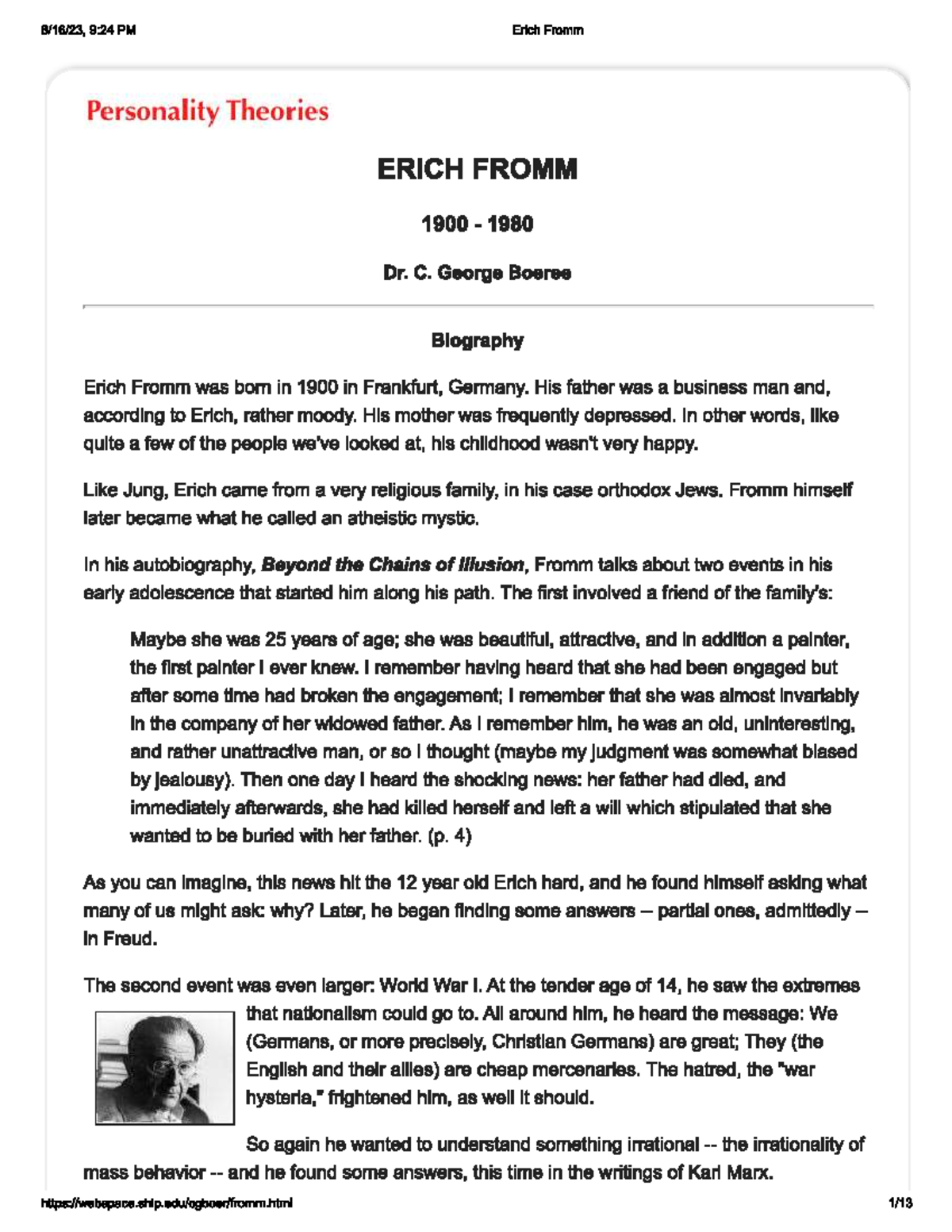 Erich Fromm - nil - 9:24 PM Erich Fromm Personality Theories ERICH ...