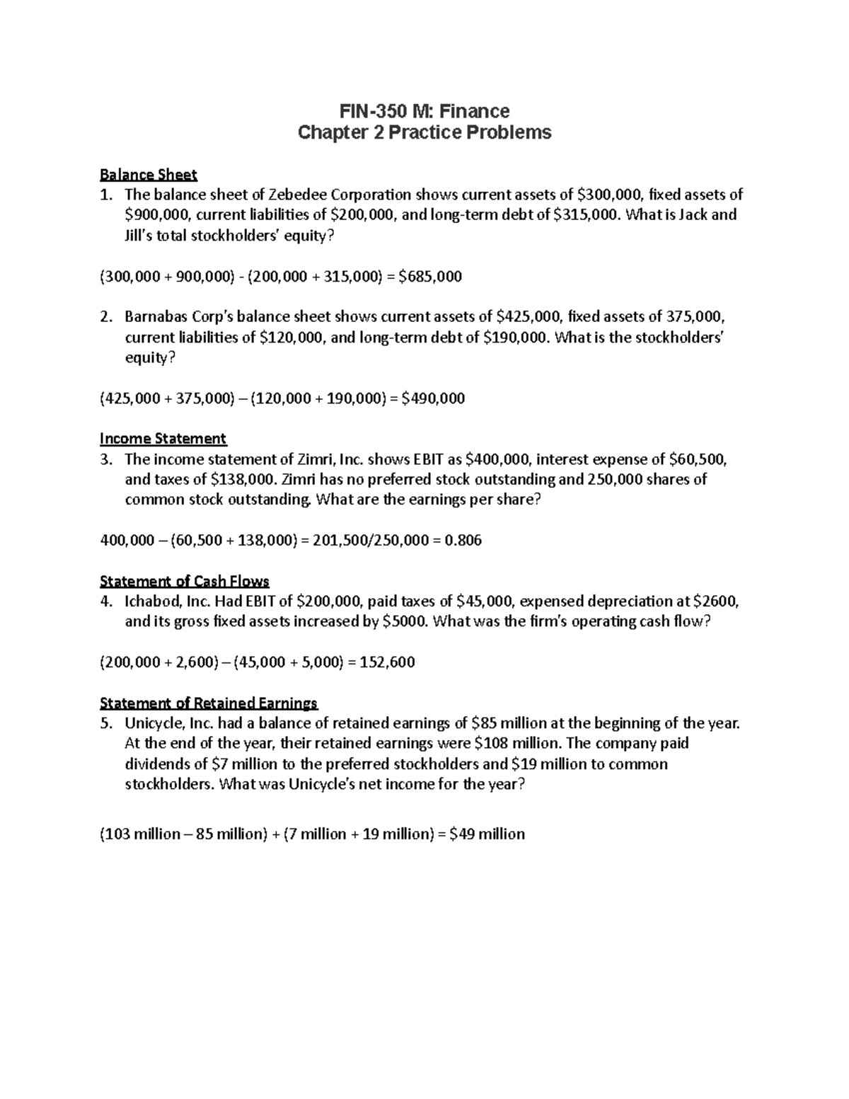 Topic 2 Ch 2 3 Practice Problems FIN 350 M Finance Chapter 2 topic-2-ch-2-3-practice-problems-fin-350-m-finance-chapter-2