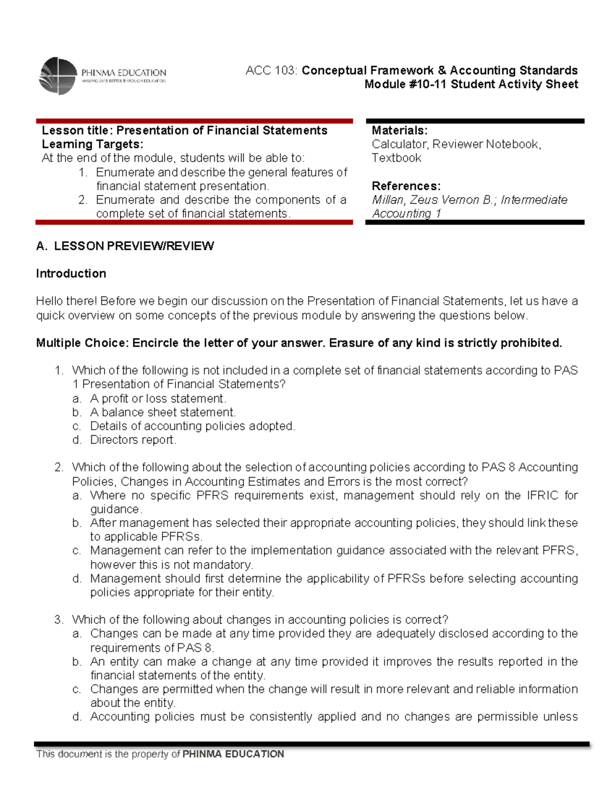ACC 103 DAY 10-11 SAS - Module #10-11 Student Activity Sheet Lesson ...