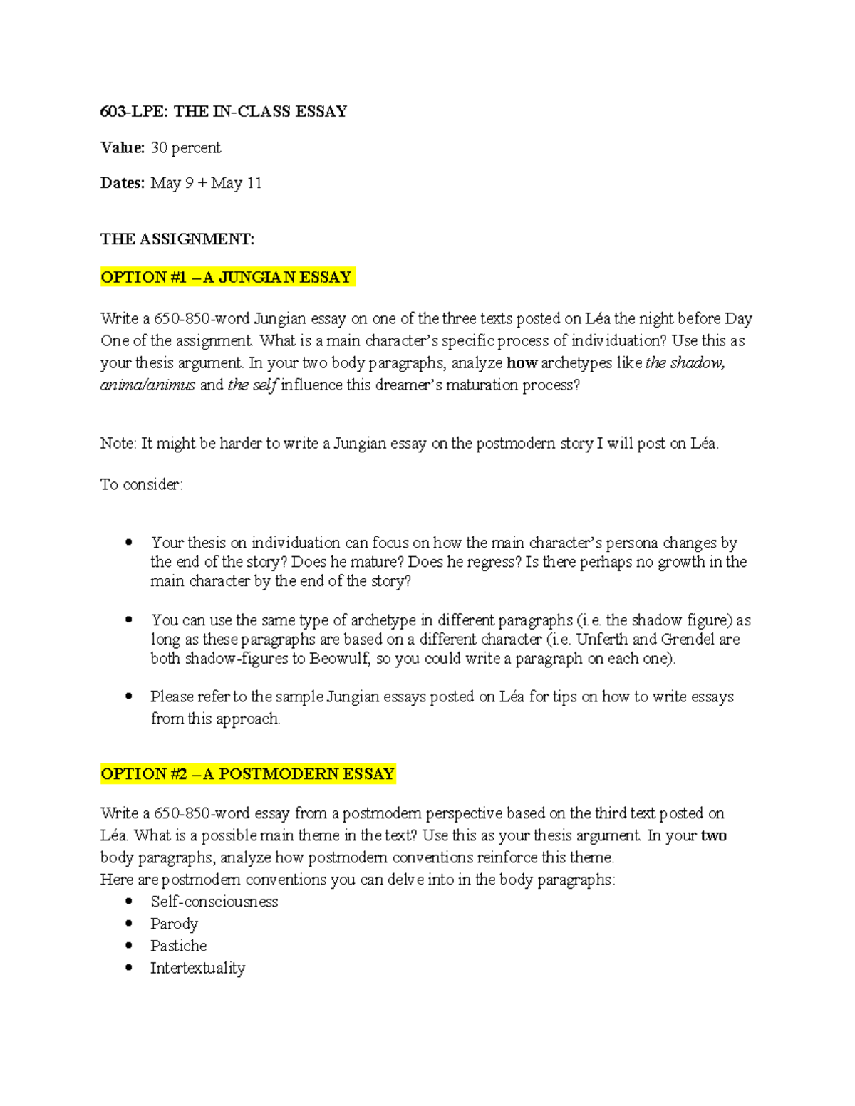 2022-LPE-in-class essay - 603-LPE: THE IN-CLASS ESSAY Value: 30 percent ...
