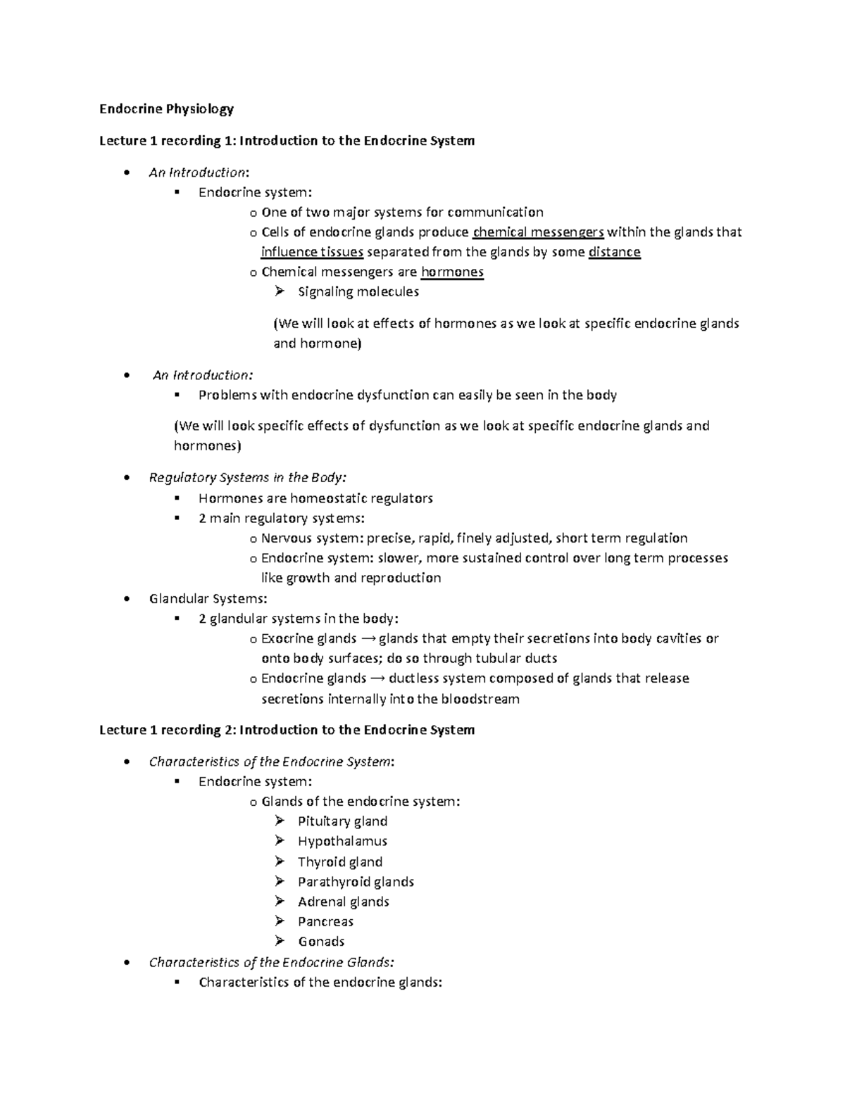 Study Notes - Endocrine Physiology - Endocrine Physiology Lecture 1 ...