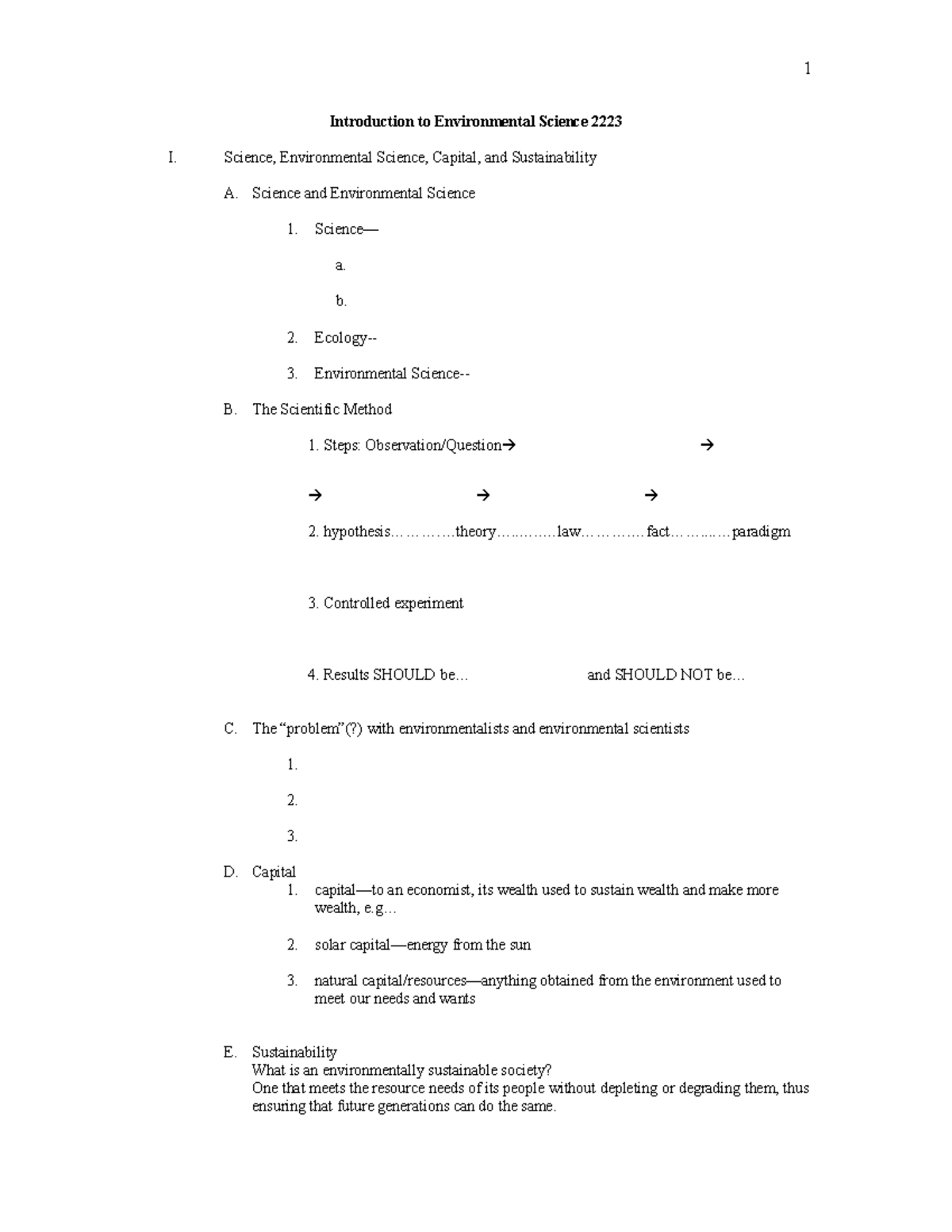 Introduction to Environmental Science Notes - Introduction to ...