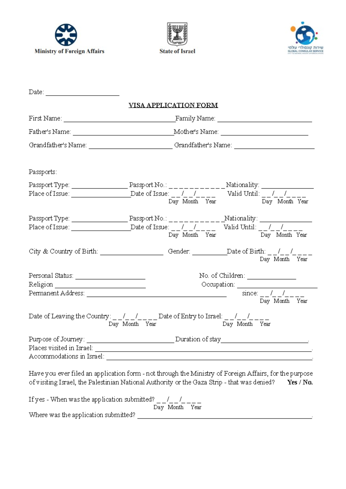 VISA Application WORD - ... - VISA APPLICATION FORM First Name: - Studocu