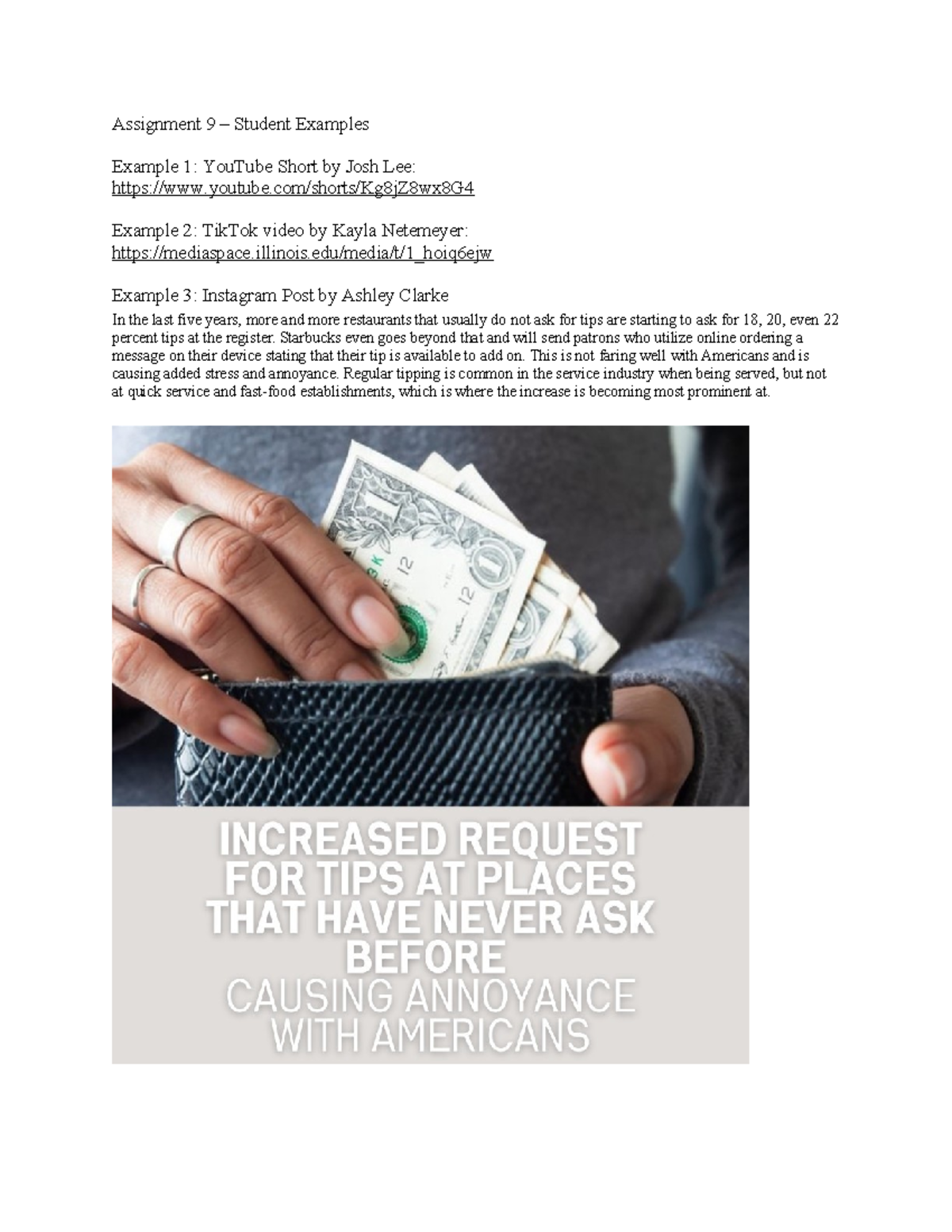 Assignment 9 Student Examples - Assignment 9 – Student Examples Example 1: YouTube Short by Josh ...