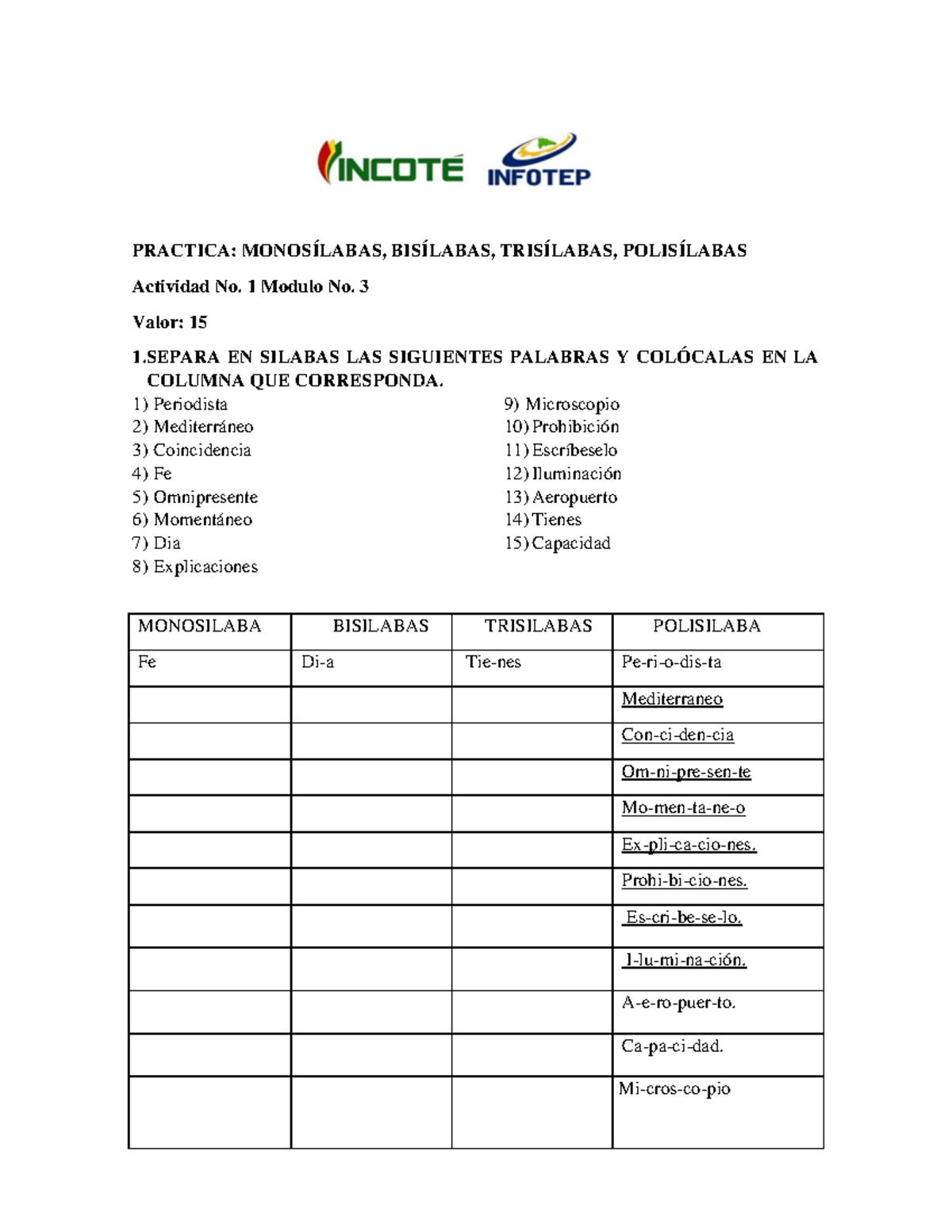 Carolin Carrasco Actividad 1 Moduo 2 - PRACTICA: MONOSÍLABAS, BISÍLABAS ...