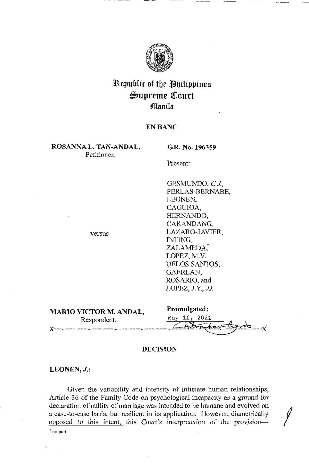 Rosanna L. Tan Andal Vs. Mario Victor M. Andal G.R. No - 3Republic of ...