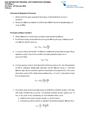 SPS360S - CPUT - Separation Processes - Studocu