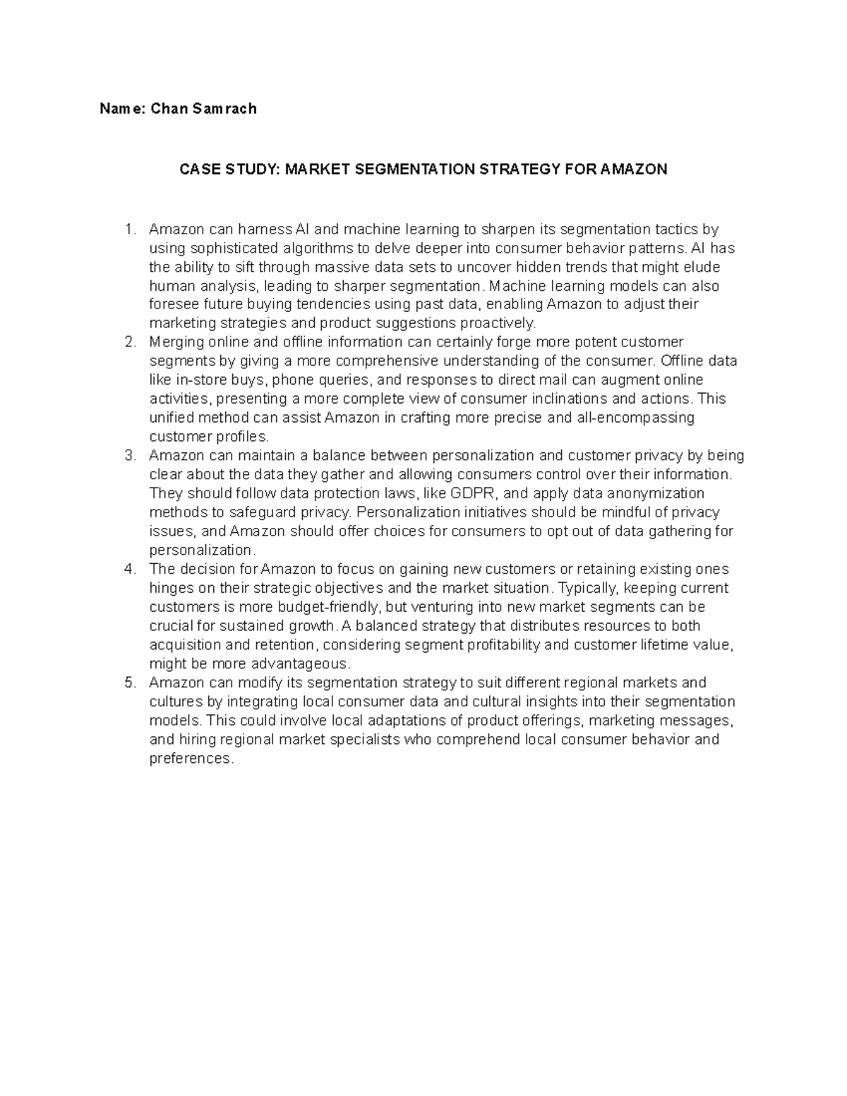 CASE Study Amazon - Chan Samrach - Name: Chan Samrach CASE STUDY ...