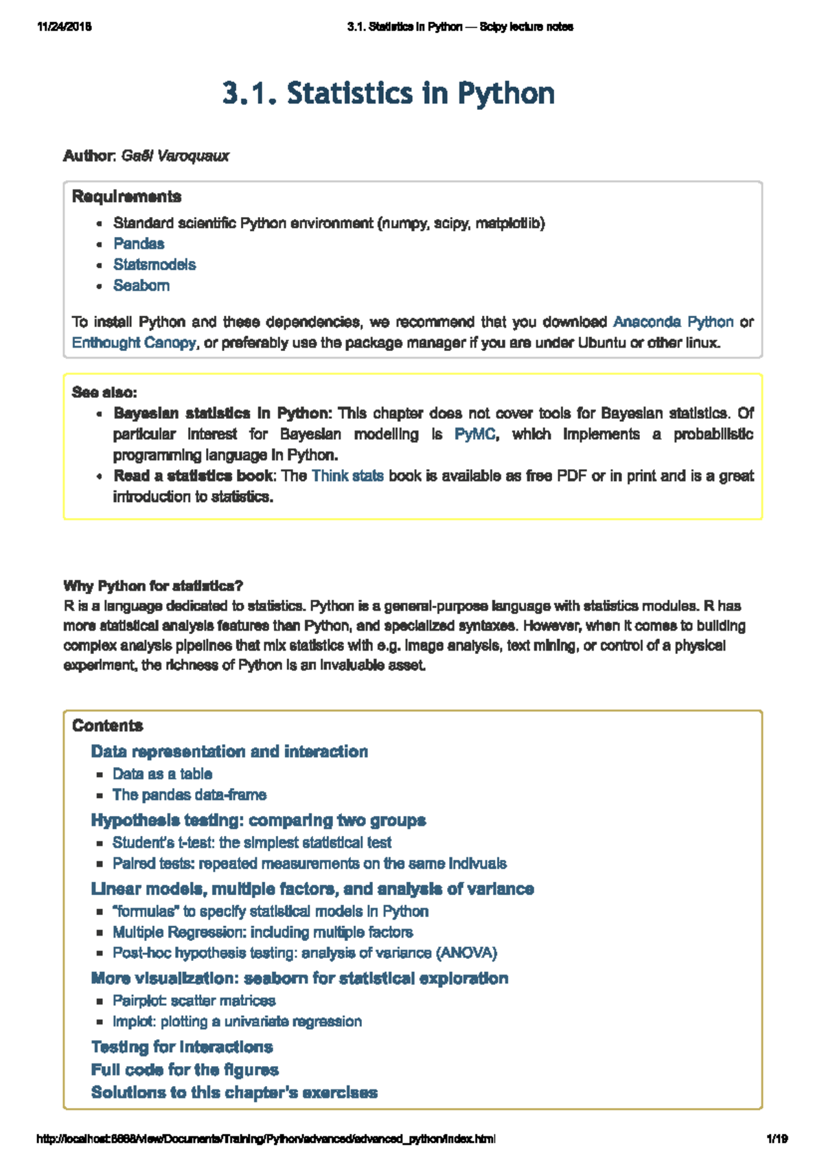 Statistics in python - 3. Statistics in Python Scipy lecture notes 3 ...