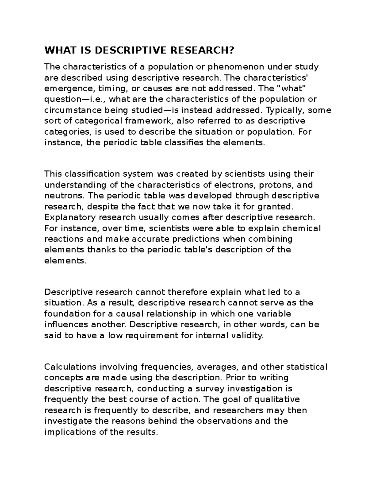 Descriptive Research - WHAT IS DESCRIPTIVE RESEARCH? The ...