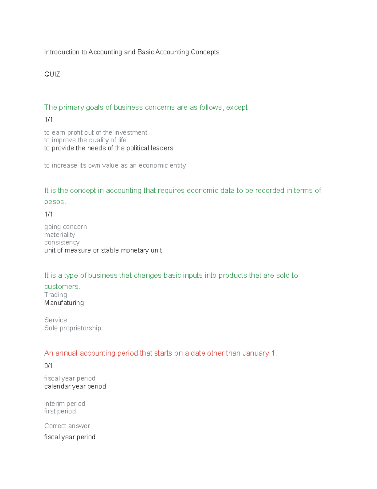 QUIZ Introduction to Accounting and Basic Accounting Concepts ...