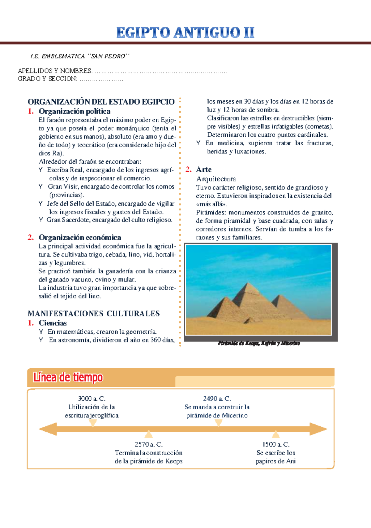 Organización del Estado de Egipto para Primer Grado de Secundaria 1 ...