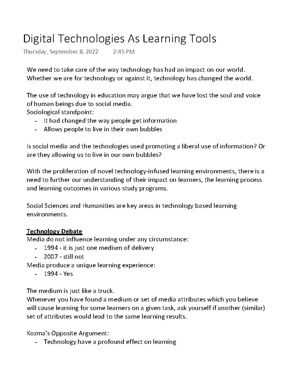 Lesson 1 Notes - We need to take care of the way technology has had an ...