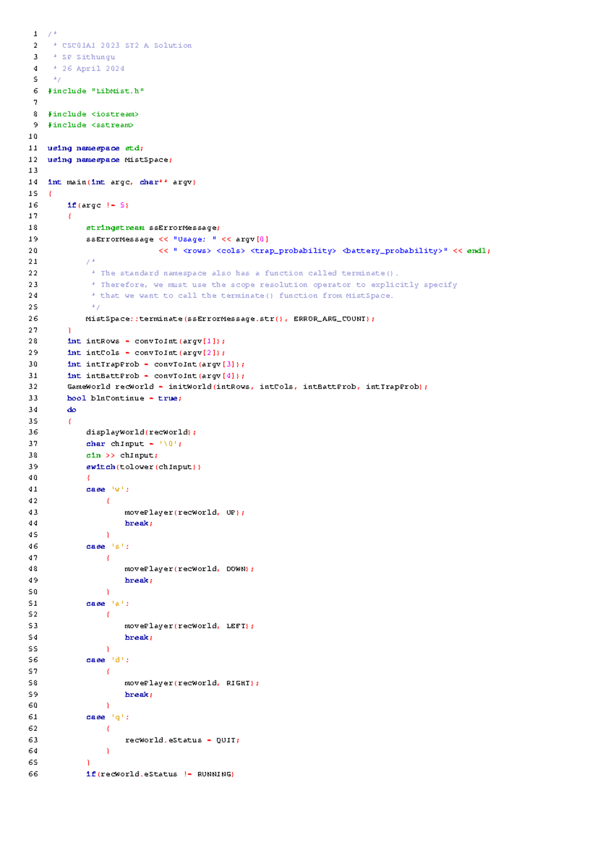 CSC01A1 2024 P9 Solution - 1 /* 2 * CSC01A1 2023 ST2 A Solution 3 * SP Sithungu 4 * 26 April ...