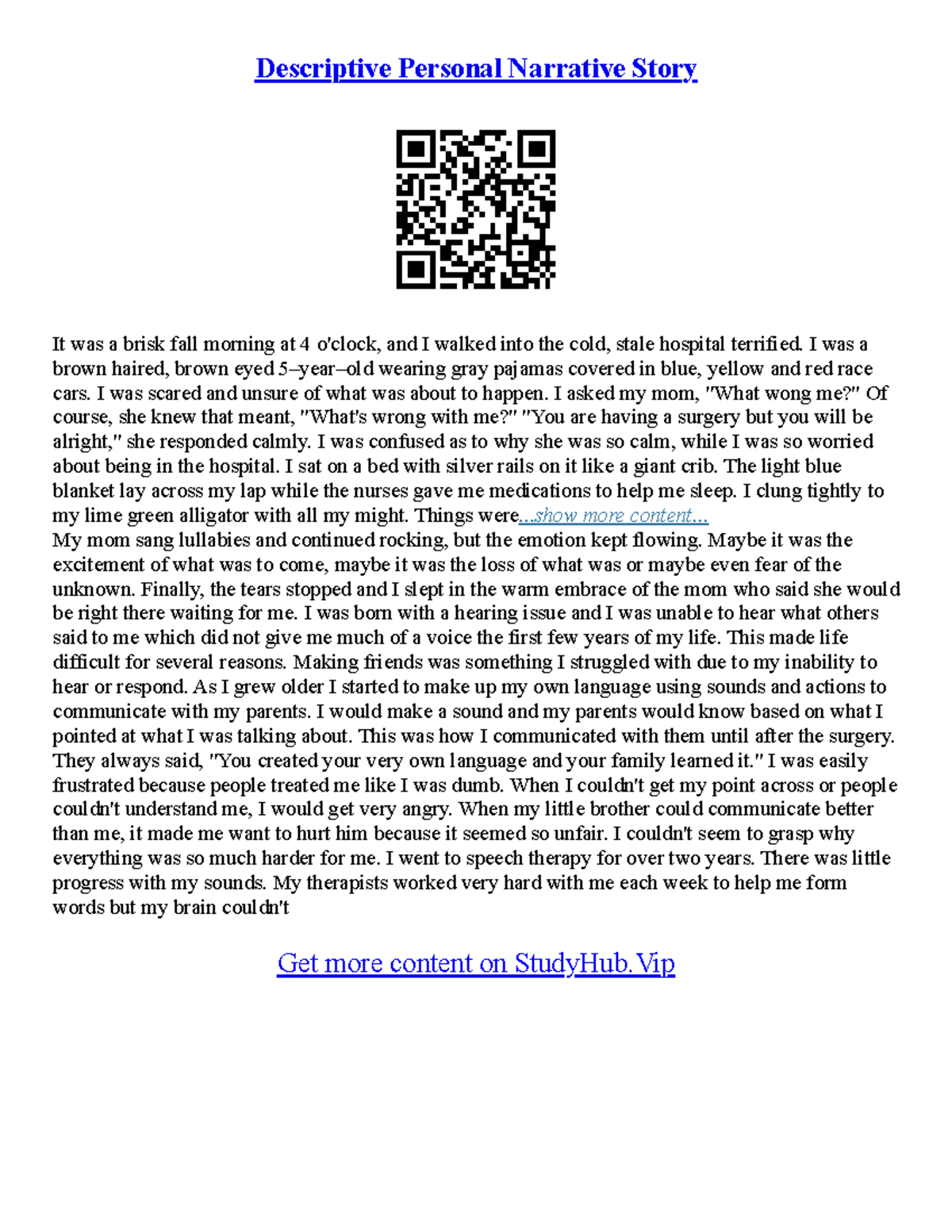 Descriptive Essay On A Person - Descriptive Personal Narrative Story It ...