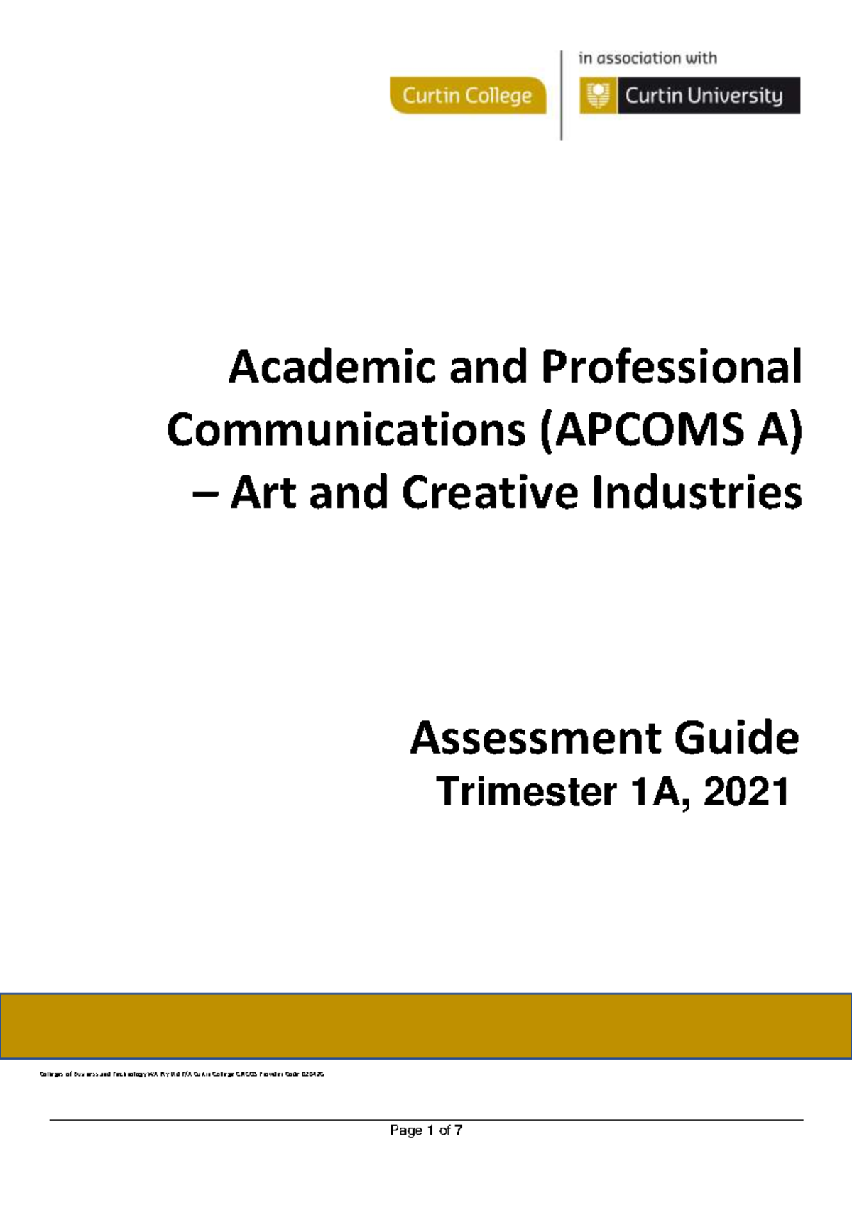 Apcoms Assessment Guide Tri 1A, 2021 Singapore - Academic and ...