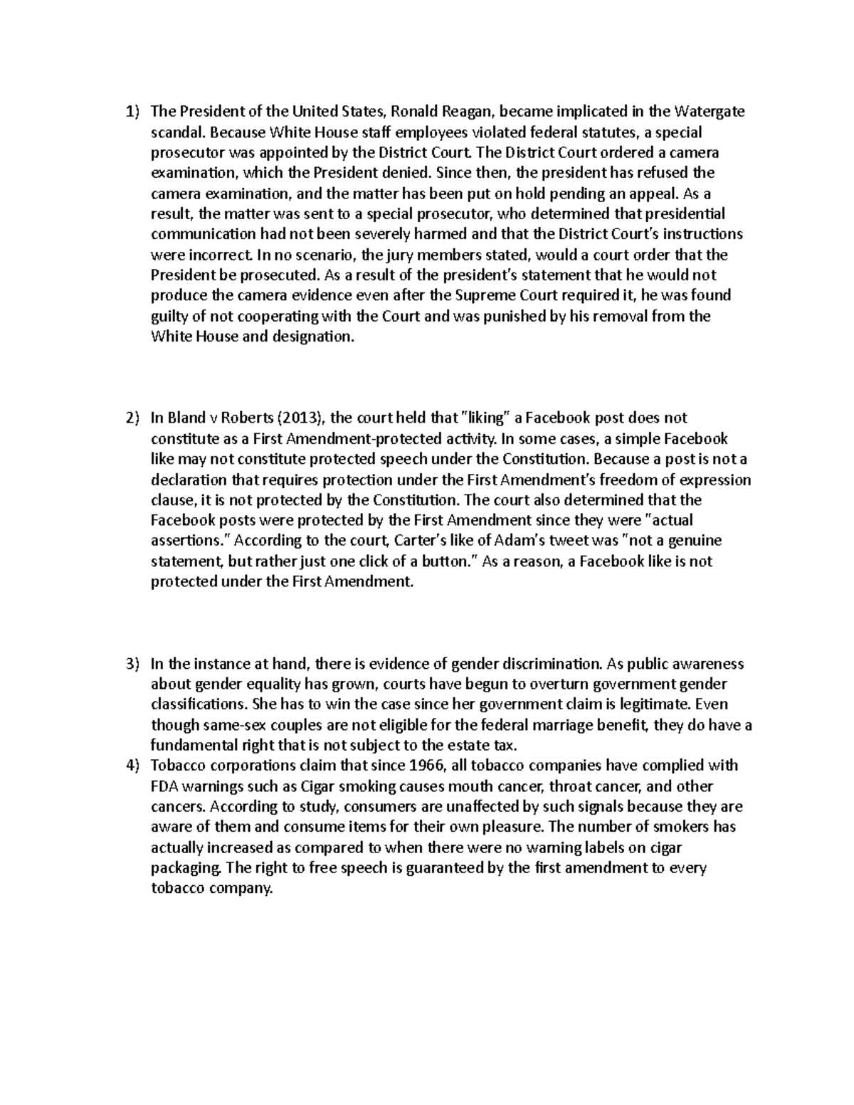 Chapter 4 Case Questions - The President of the United States, Ronald ...