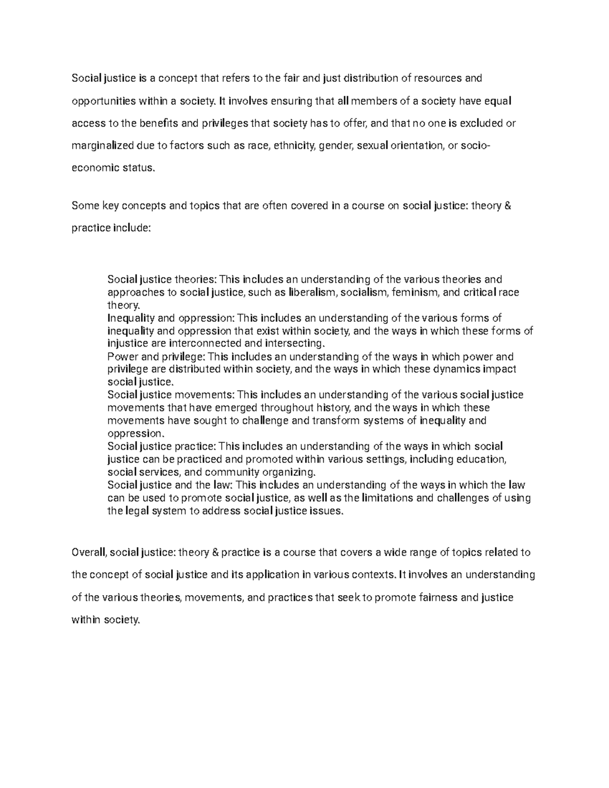 AA() - NOTES - Social justice is a concept that refers to the fair and ...