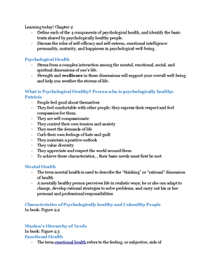 Personal Health and Wellness Ch. 1 Overview & Objectives - Overview: Ch ...