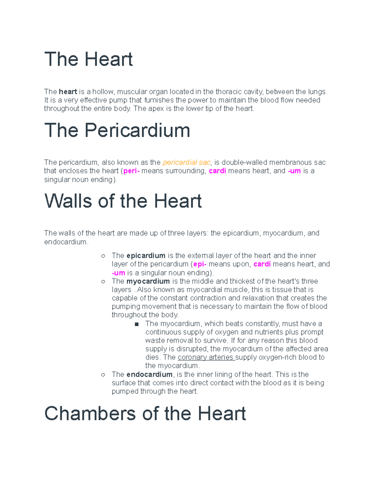 The Heart - Instructor given course notes complete. - The Heart The ...