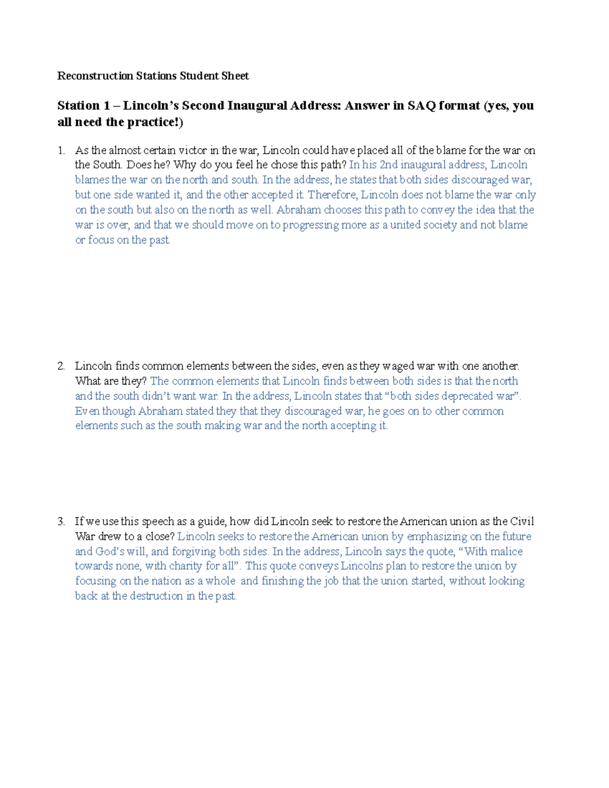 Reconstruction Stations- Student Sheet - Reconstruction Stations ...