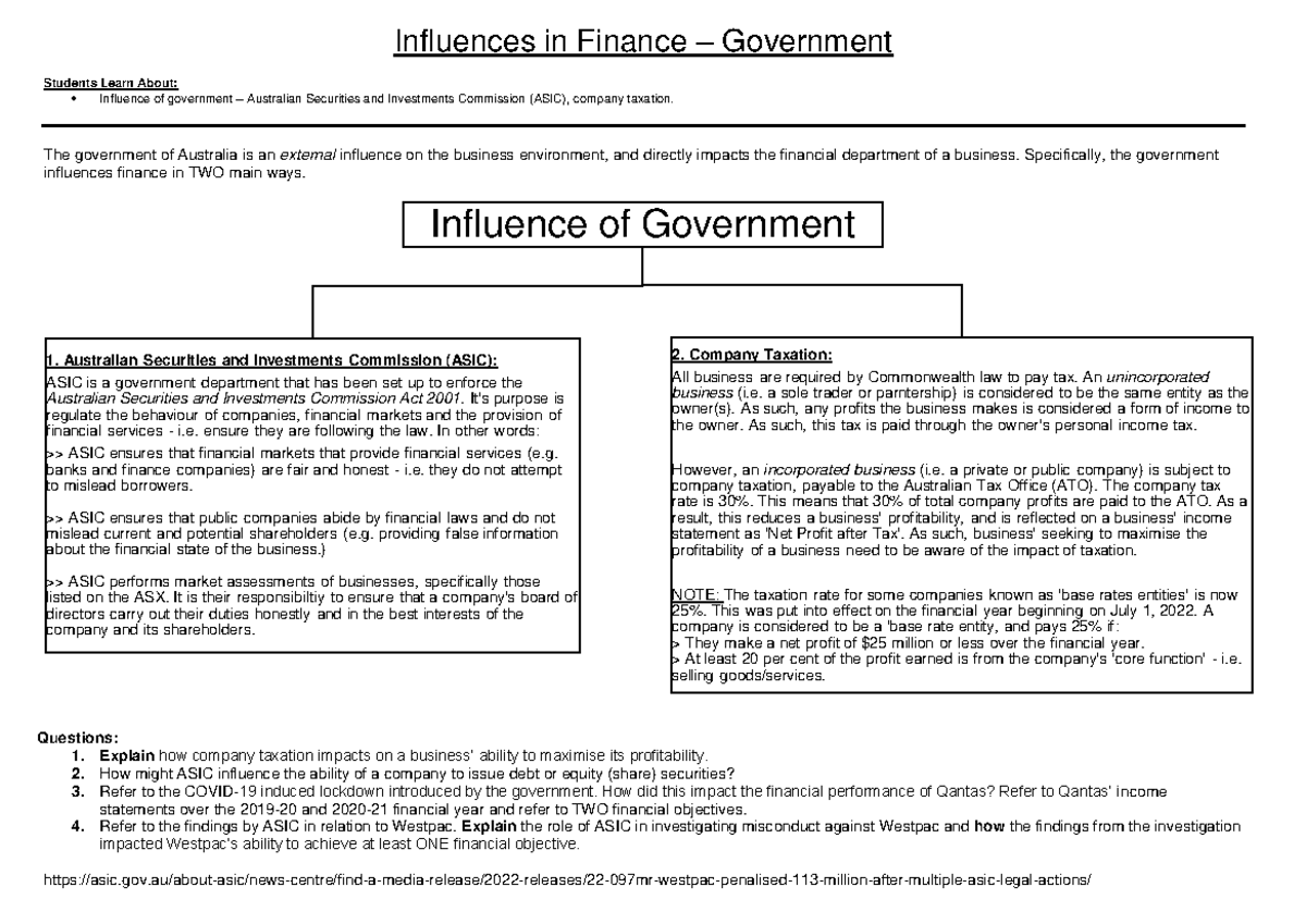 L4 Finance - Influences (Government) - Influences in Finance ...