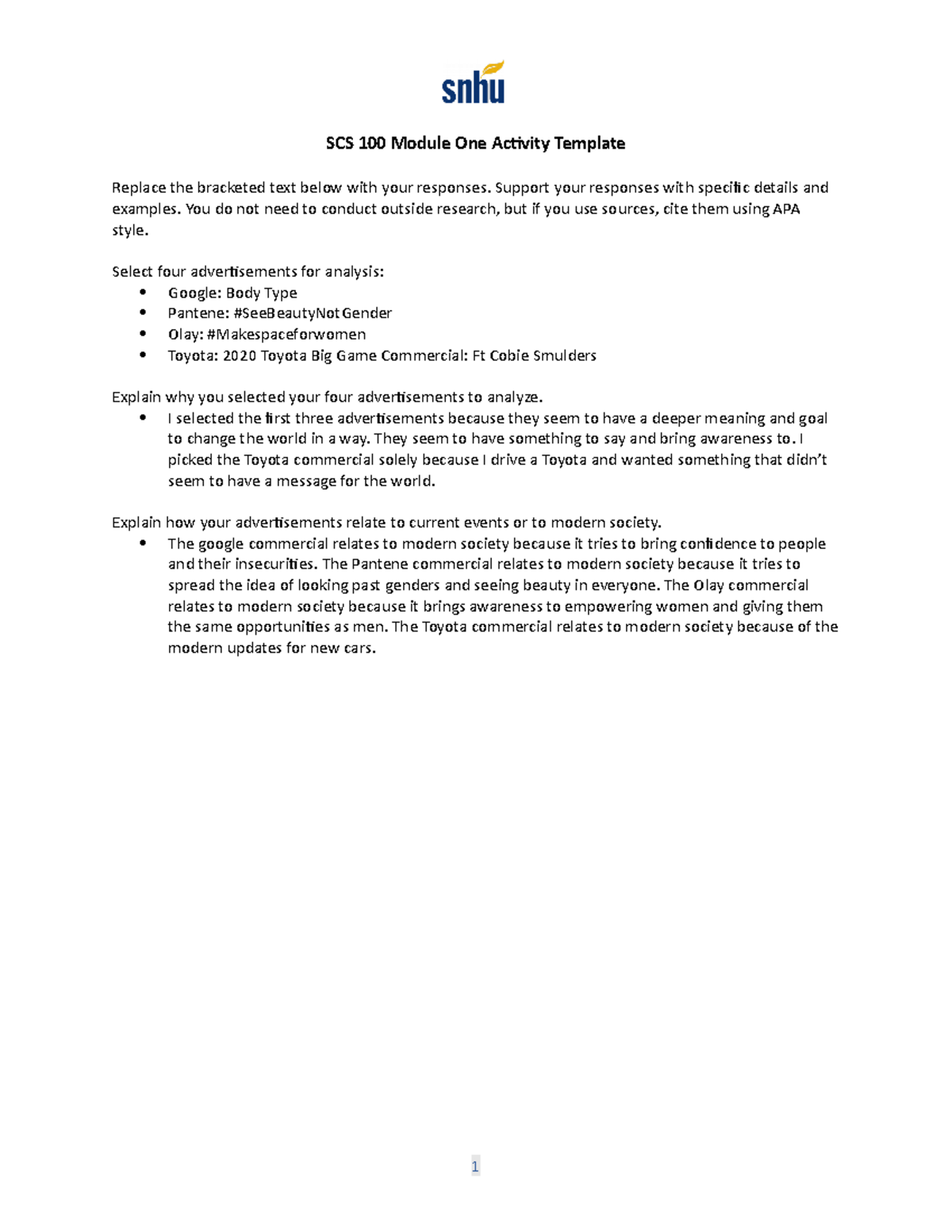 SCS 100 Module One Activity Template - SCS 100 Module One Activity ...