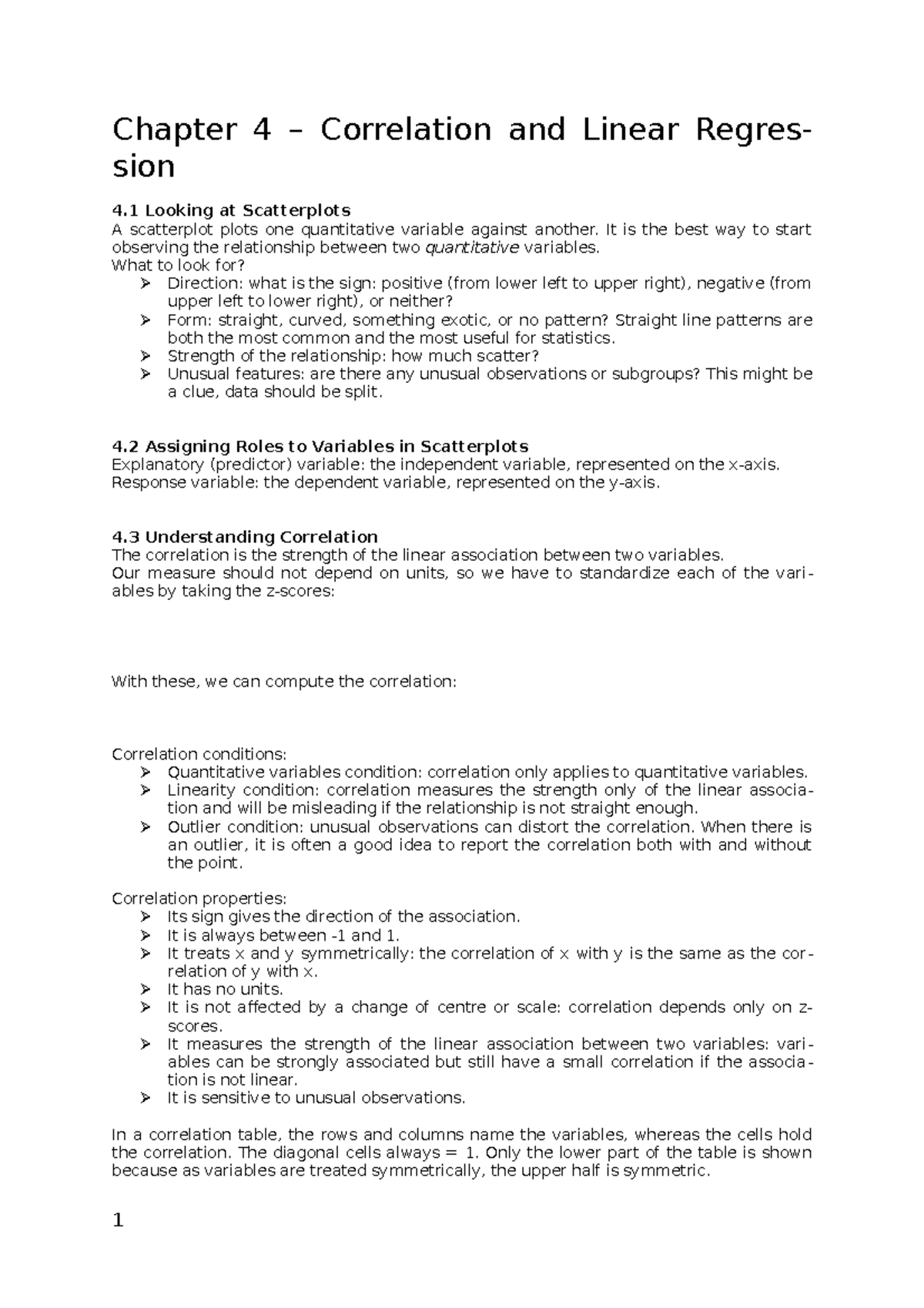 Stats - Chapter 4 - Chapter 4 – Correlation and Linear Regres- sion 4 Looking at Scatterplots A ...