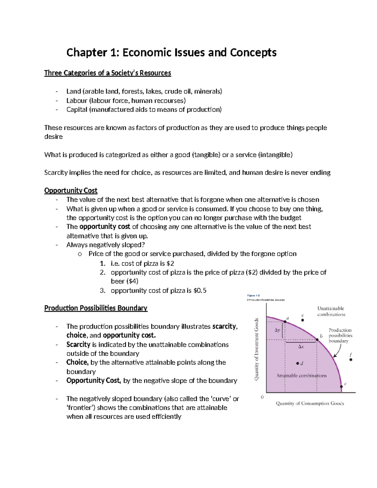 ECON 201 - ECON 201 notes chapter 1-4 - Chapter 1: Economic Issues and ...