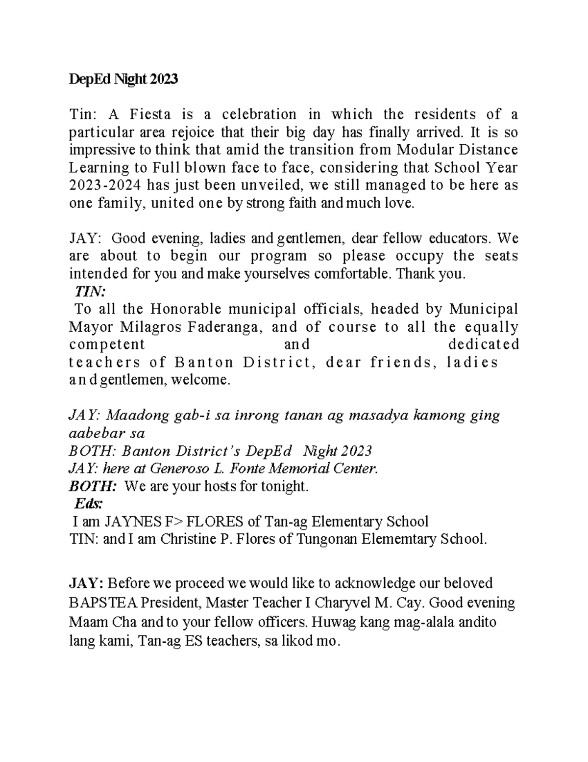 Dep Ed Night 2023 Script - DepEd Night 2023 Tin: A Fiesta is a ...