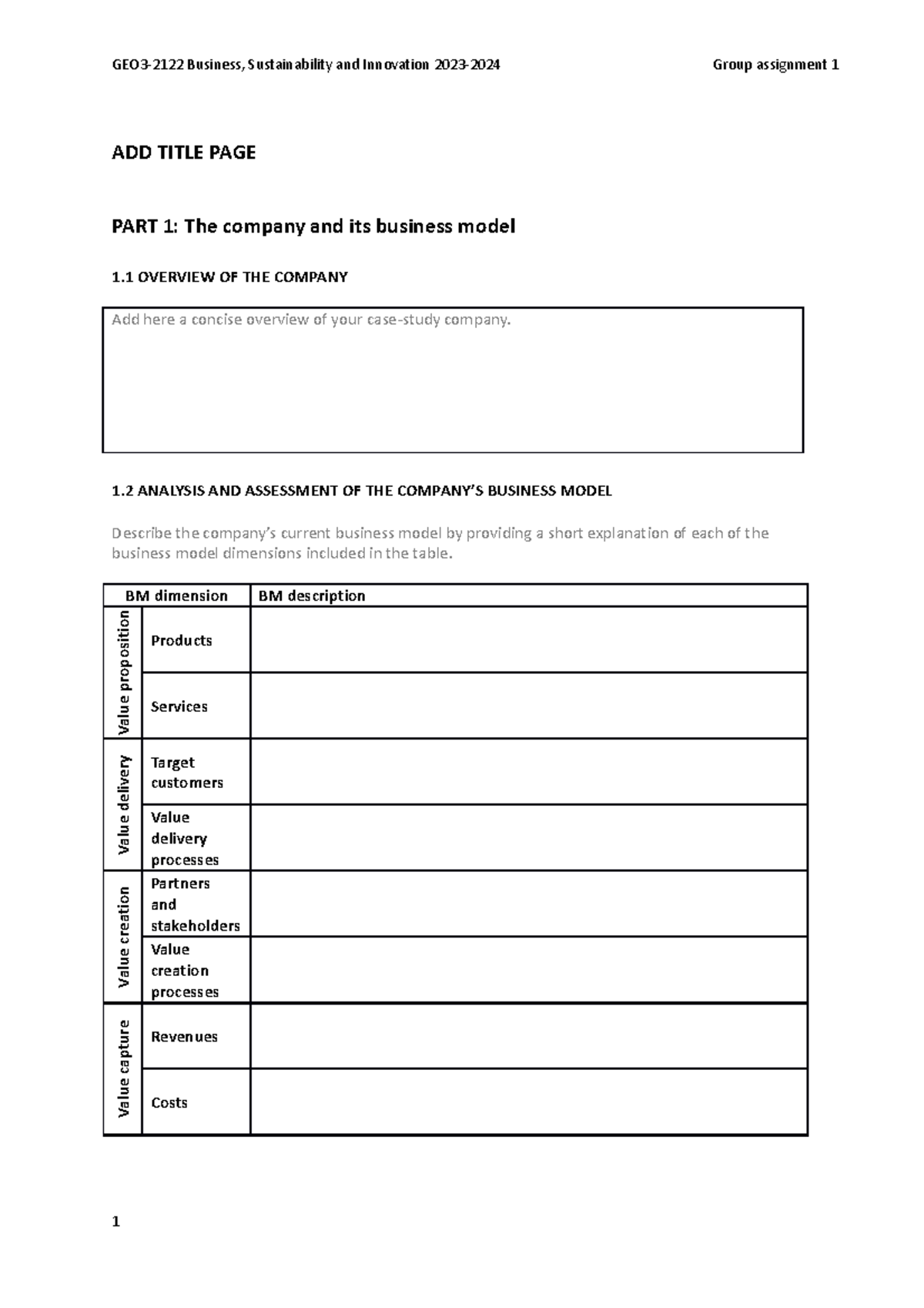 BSI 2023 Group assignment 1 Report template - ADD TITLE PAGE PART 1 ...